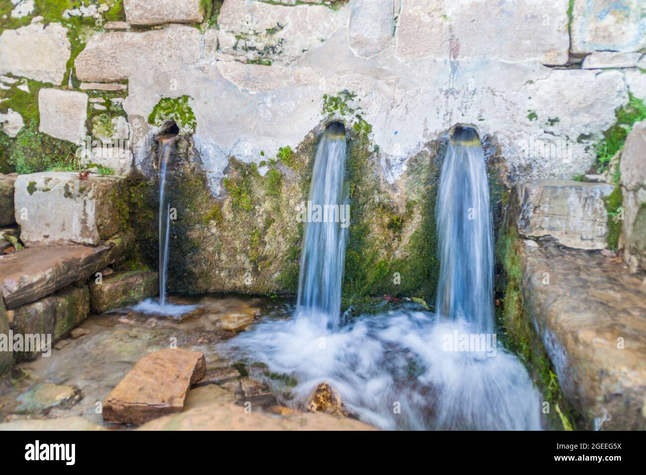 Inca streams (Fuente del Inca) in Yumani village on Isla del Sol ...