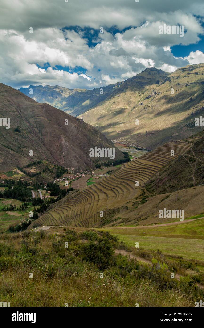 Inca agricultural terraces in Pisac, Sacred Valley, Peru Stock Photo ...