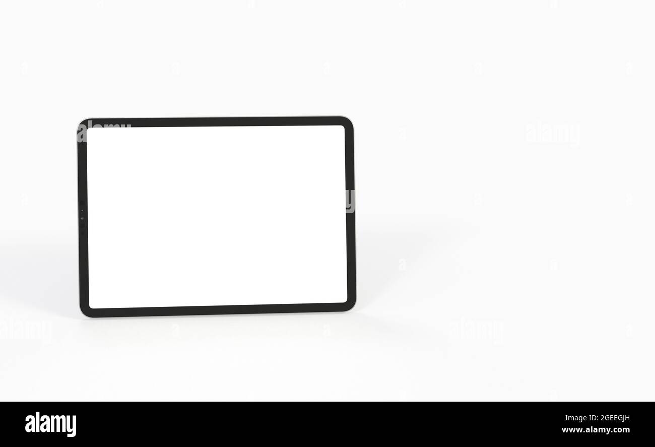 Tablet with copyspace on the white screen isolated on a white ...