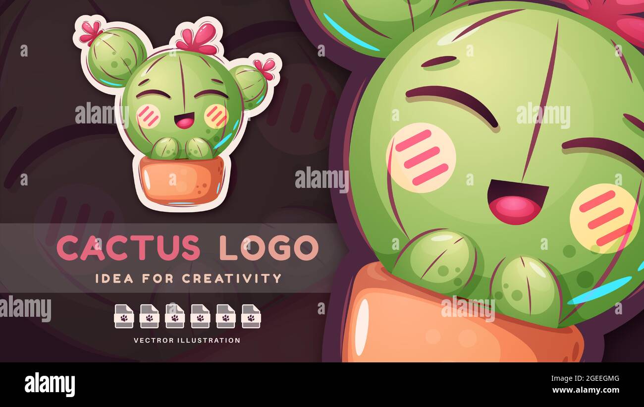 Cartoon character happy cactus - cute sticker Stock Vector Image & Art ...
