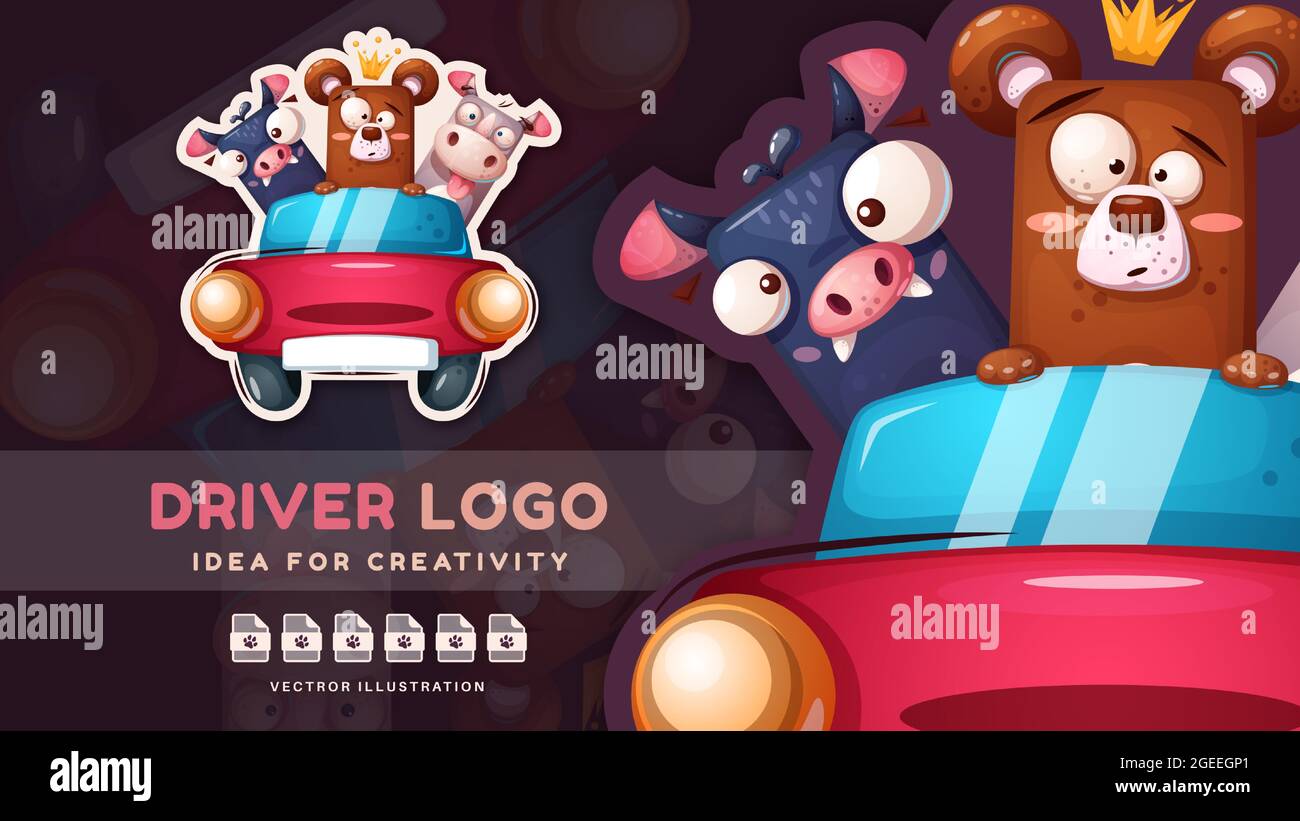 Cartoon character crazy drive friends - childish sticker Stock Vector ...
