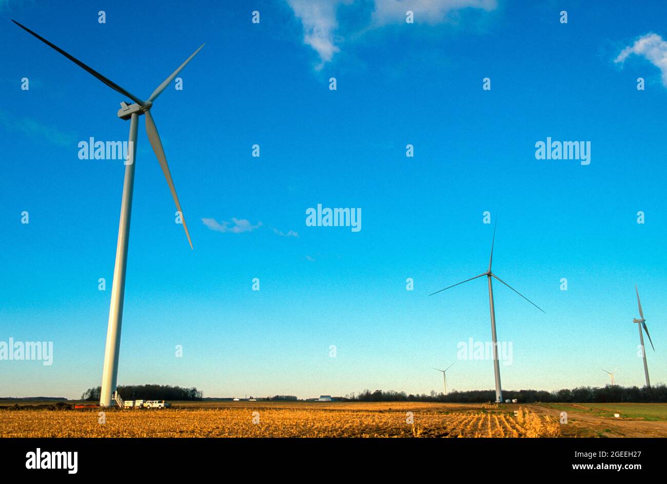 Three giant wind turbines installed in a farmer's field in the Thumb of ...