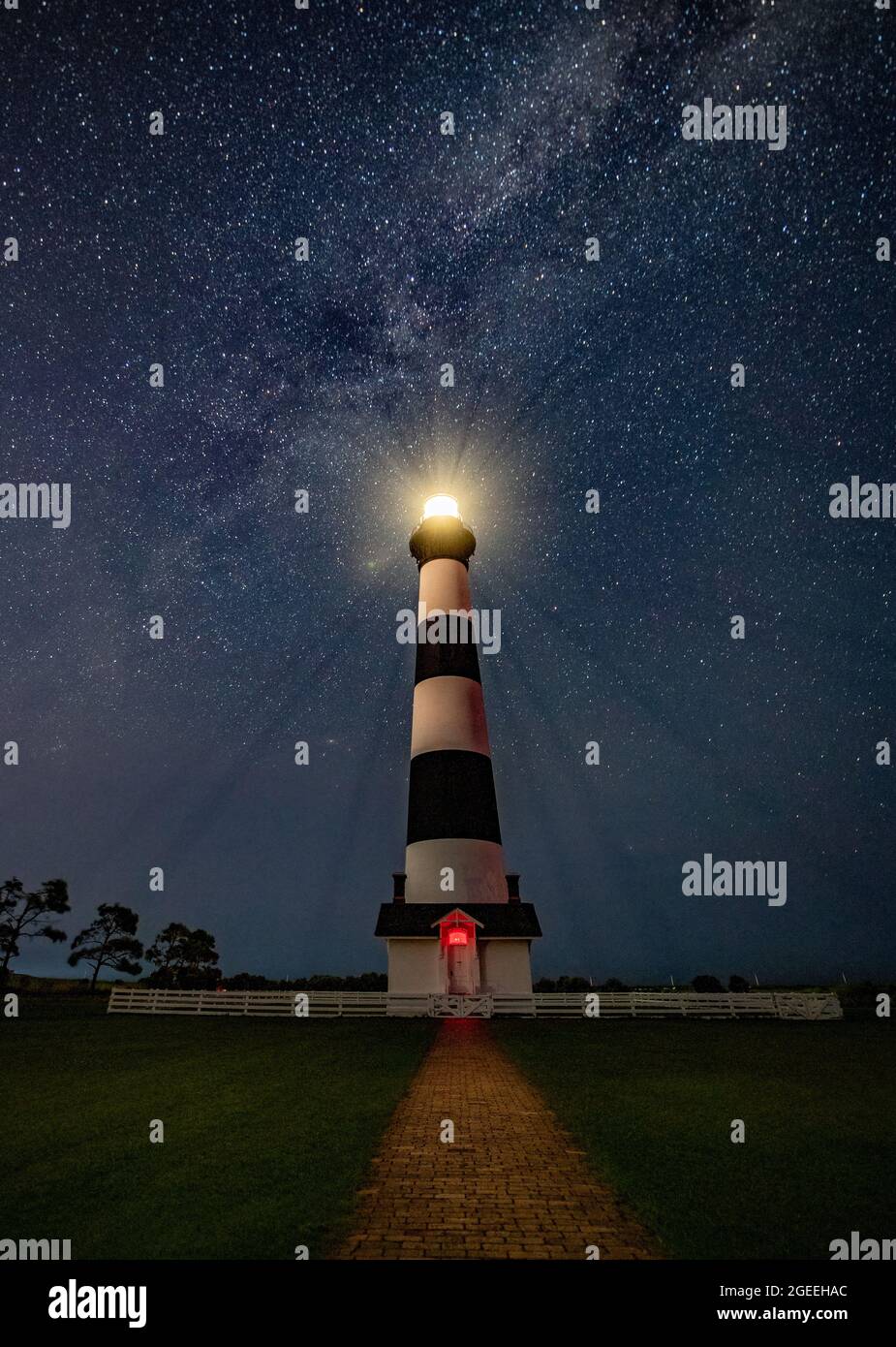 Lighthouse in North Carolina under the night sky showing the stars and ...