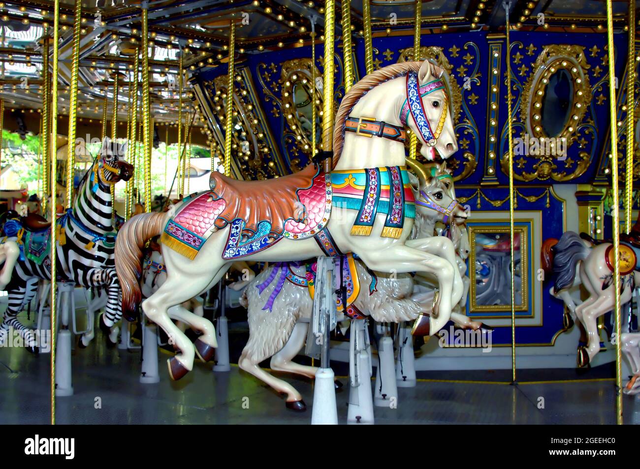 Merry go round has beautiful animals on it. This carousel horse is ...