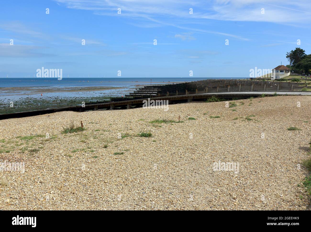 A view of the Groynes and the pebbled beach at Tankerton on the Kent ...