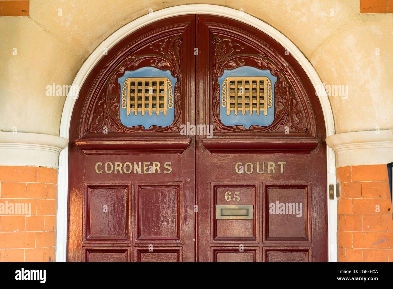 arched gate entrance to coroners court City of Westminster London ...