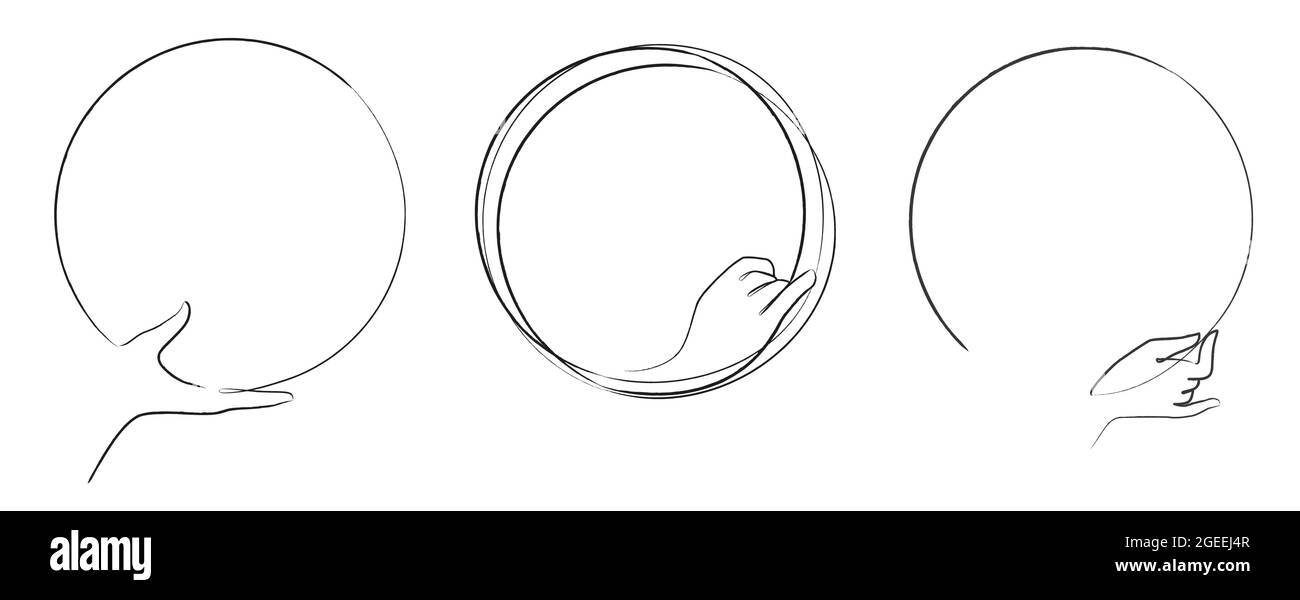 Set of hand drawn circle logos with different hand gesture Stock Vector ...