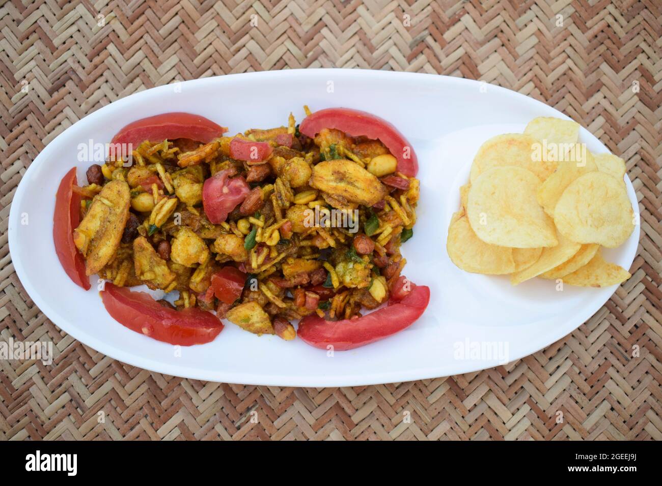 Farali bhelpuri made with faradi ingredients like banana chips, sago ...