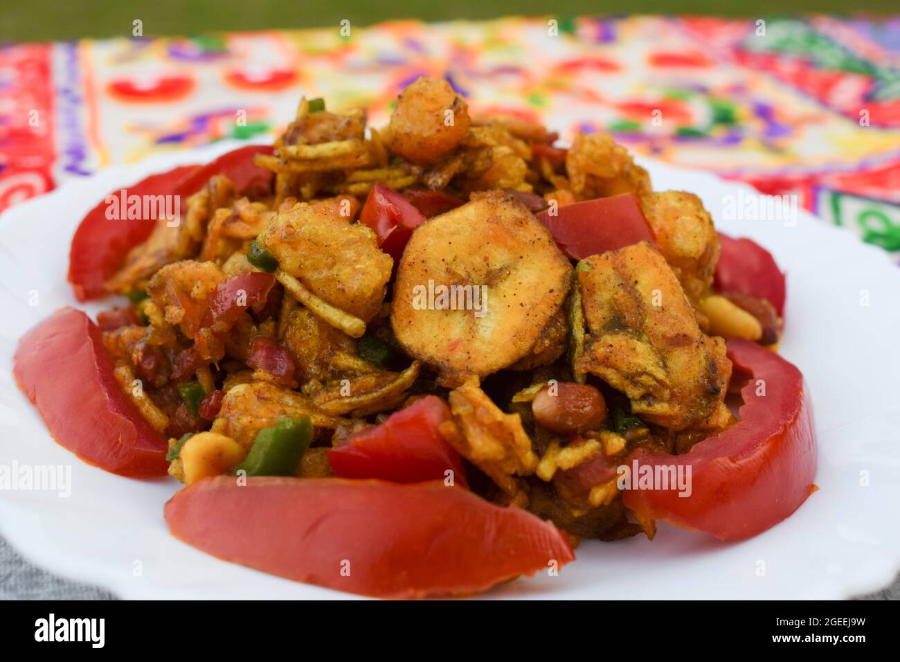 Farali bhelpuri made with faradi ingredients like banana chips, sago ...