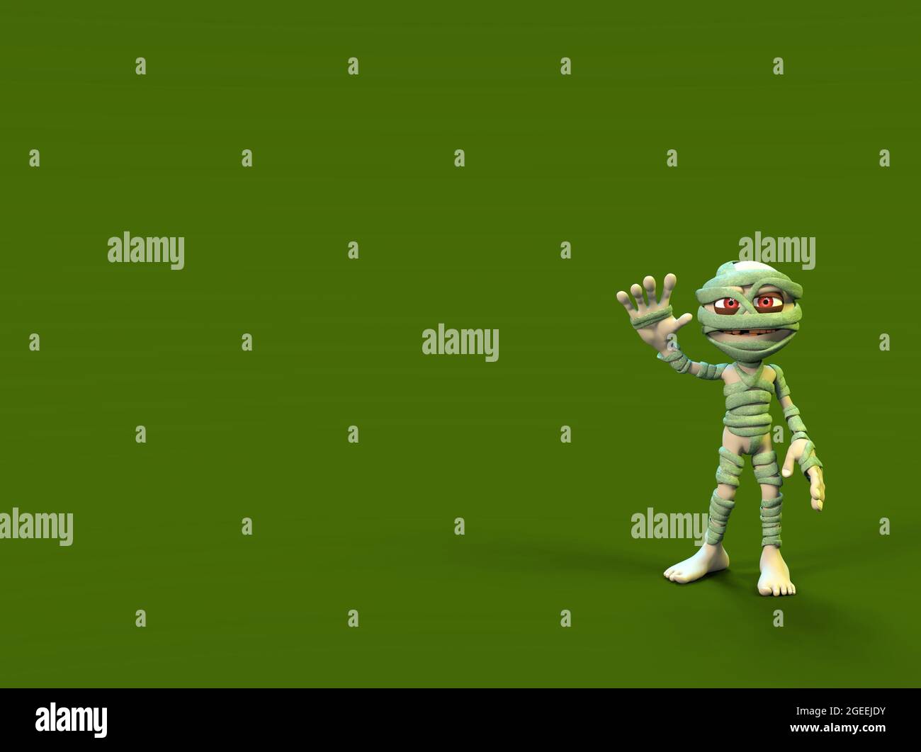 3D-illustration of a cute and funny waving cartoon mummy. isolated ...