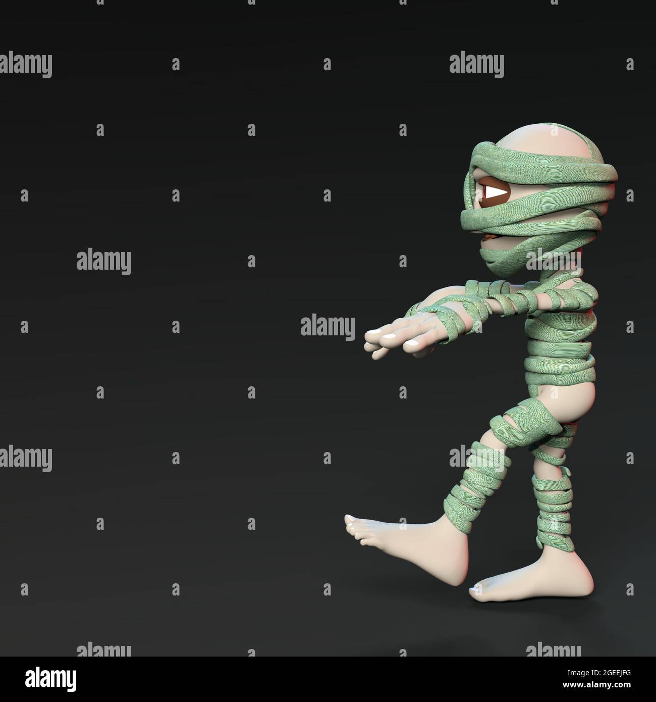 3D-illustration of a cute and funny walking cartoon mummy. isolated ...