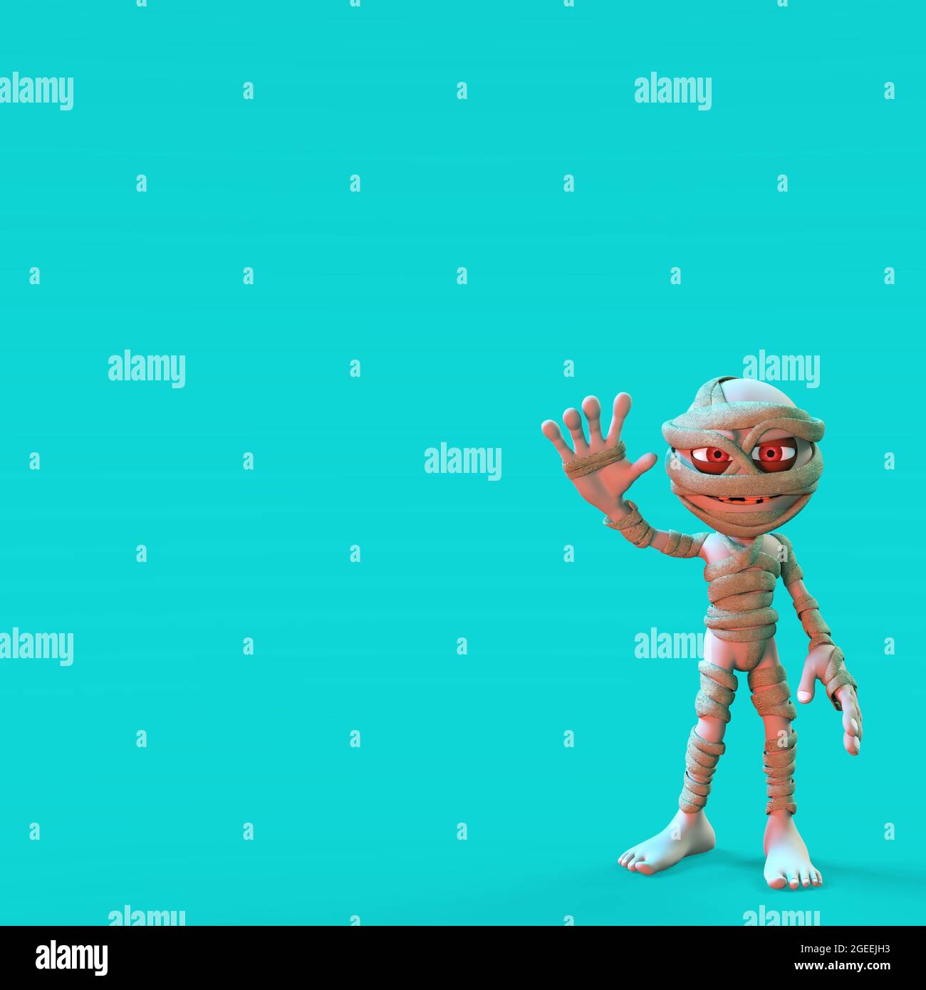 3D-illustration of a cute and funny waving cartoon mummy. isolated ...