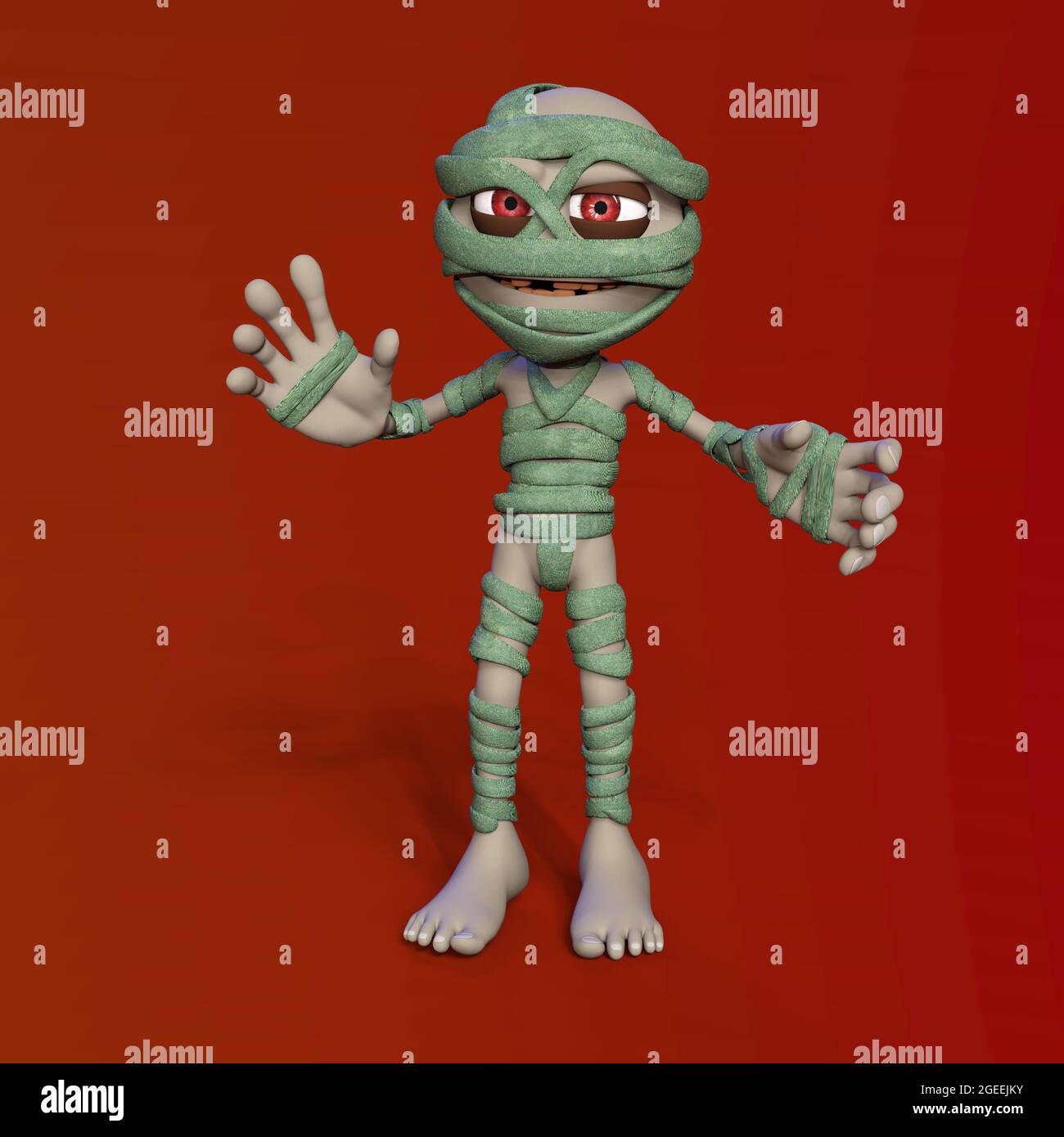 3D-illustration of a cute and funny waving cartoon mummy. isolated ...