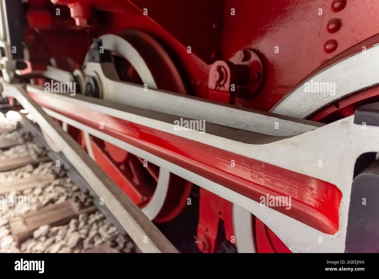 Closeup shot of a red locomotive Stock Photo - Alamy