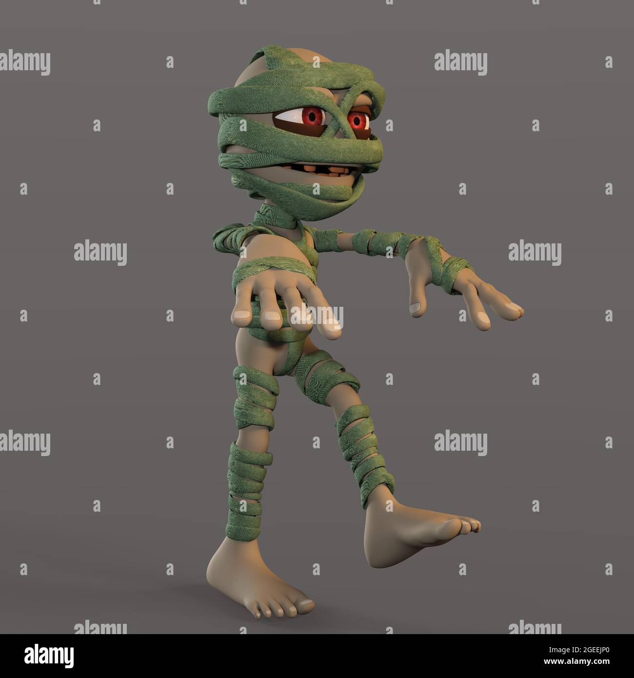 3D-illustration of a cute and funny cartoon walking mummy. isolated ...