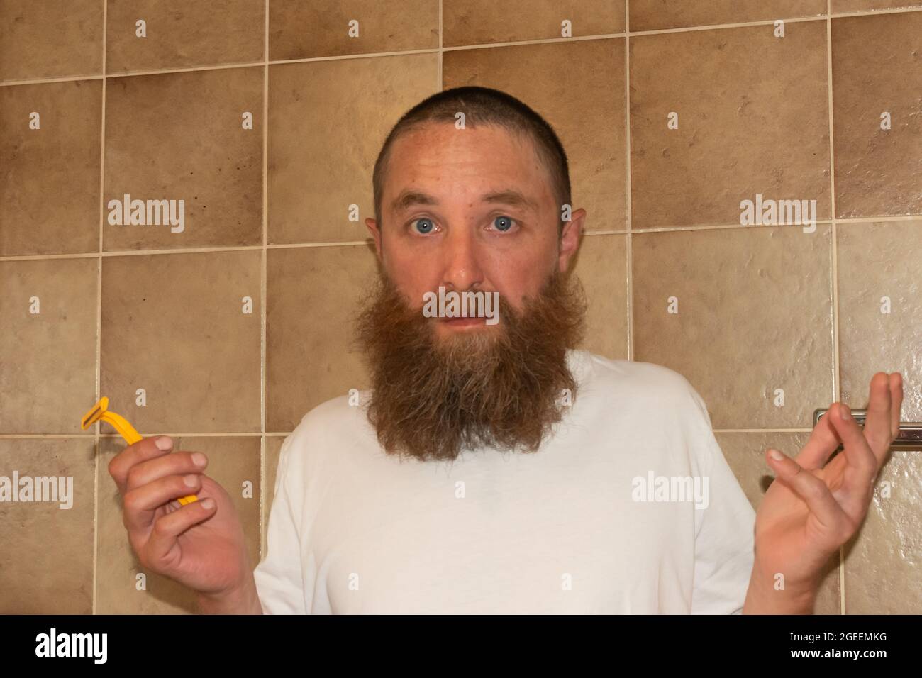 Vaduz, Liechtenstein June 30 2021 A man with a big beard is standing in ...