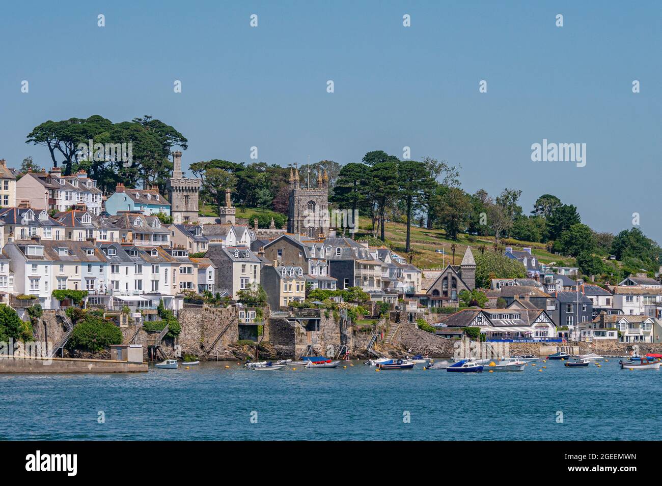 Fowey waterfront and main town featuring Fowey Parish Church ...