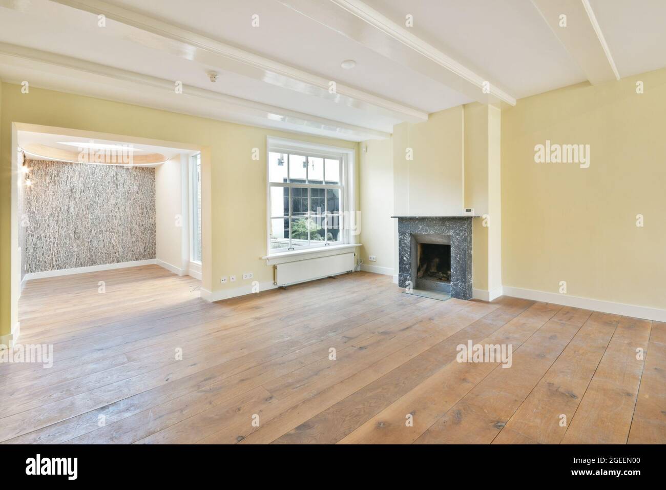 Beautiful modern interior design for an empty room with a fireplace in ...