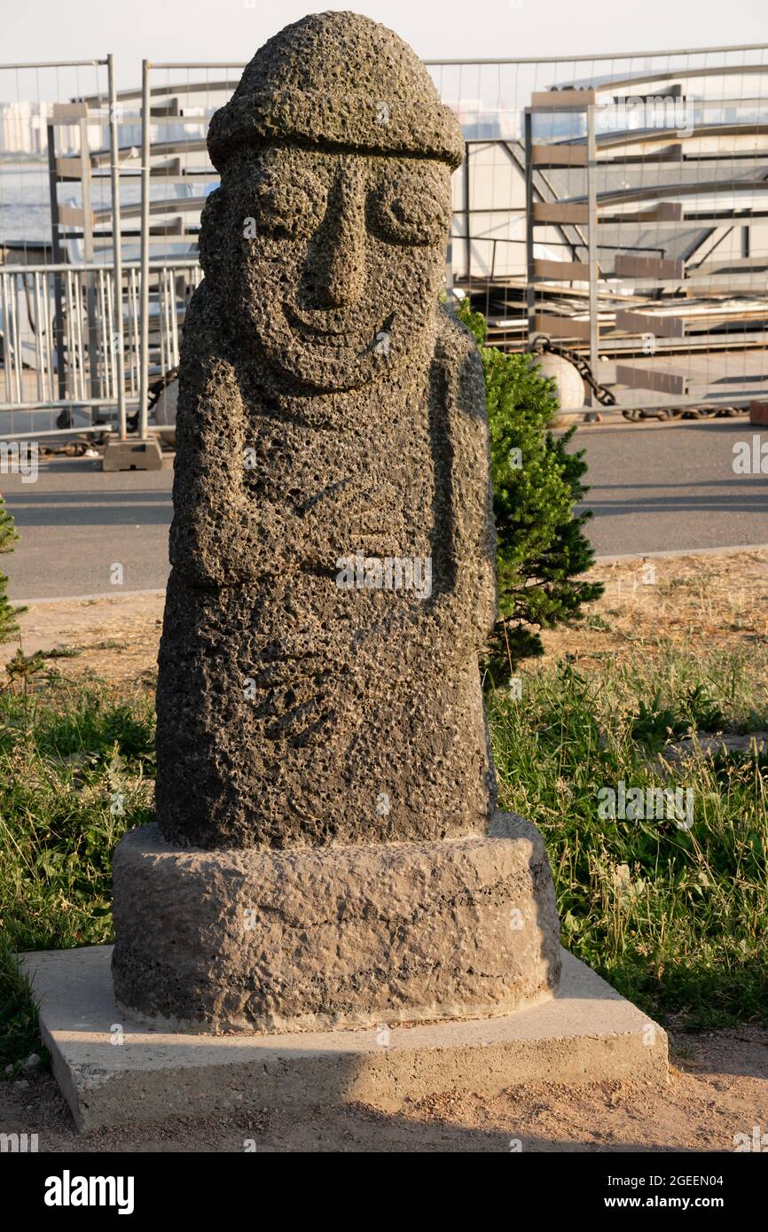 Korean stone statues of Dolharban, a symbolic guardian old man, 300 ...
