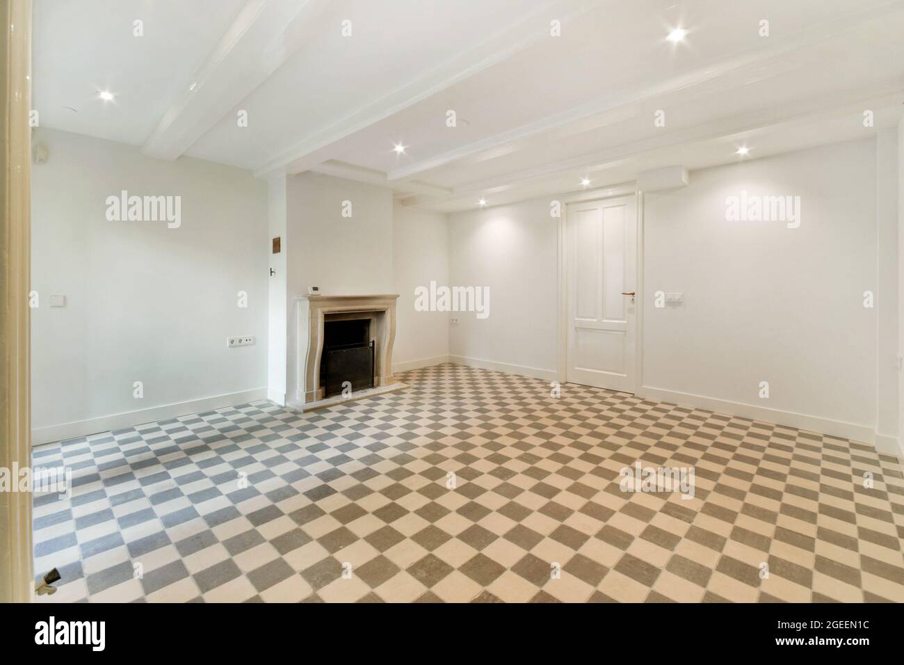 Beautiful modern interior design for an empty room with a fireplace in ...