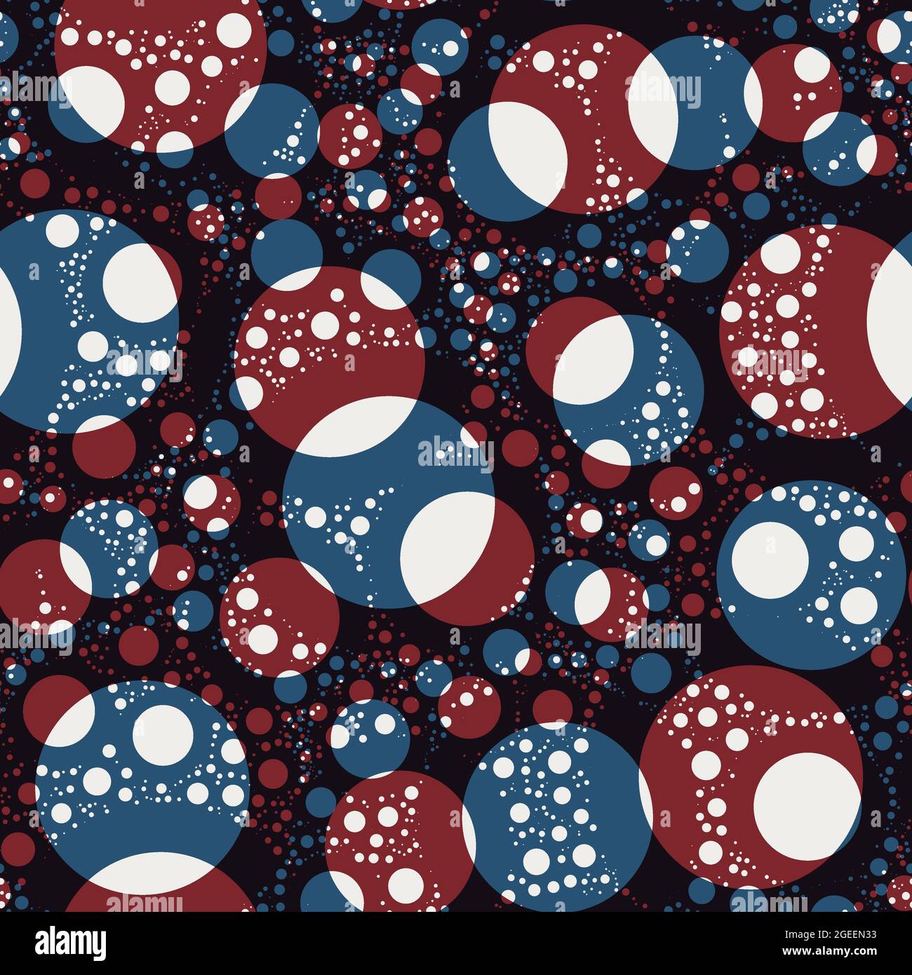 Seamless red and blue overlay circles and shapes pattern for surface ...