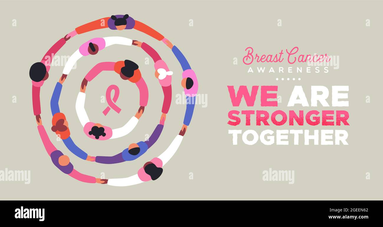 Breast Cancer Awareness month greeting card illustration of pink people ...