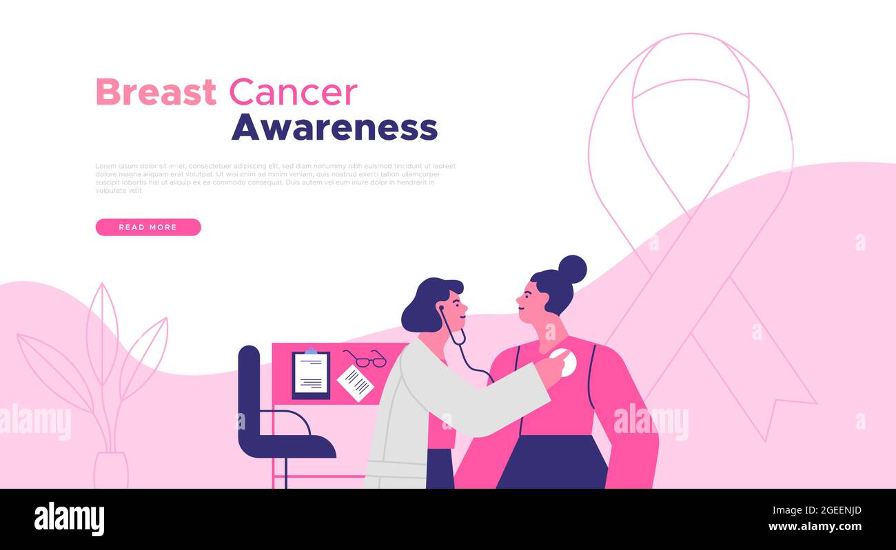 Breast Cancer Awareness web template illustration of woman in doctor ...