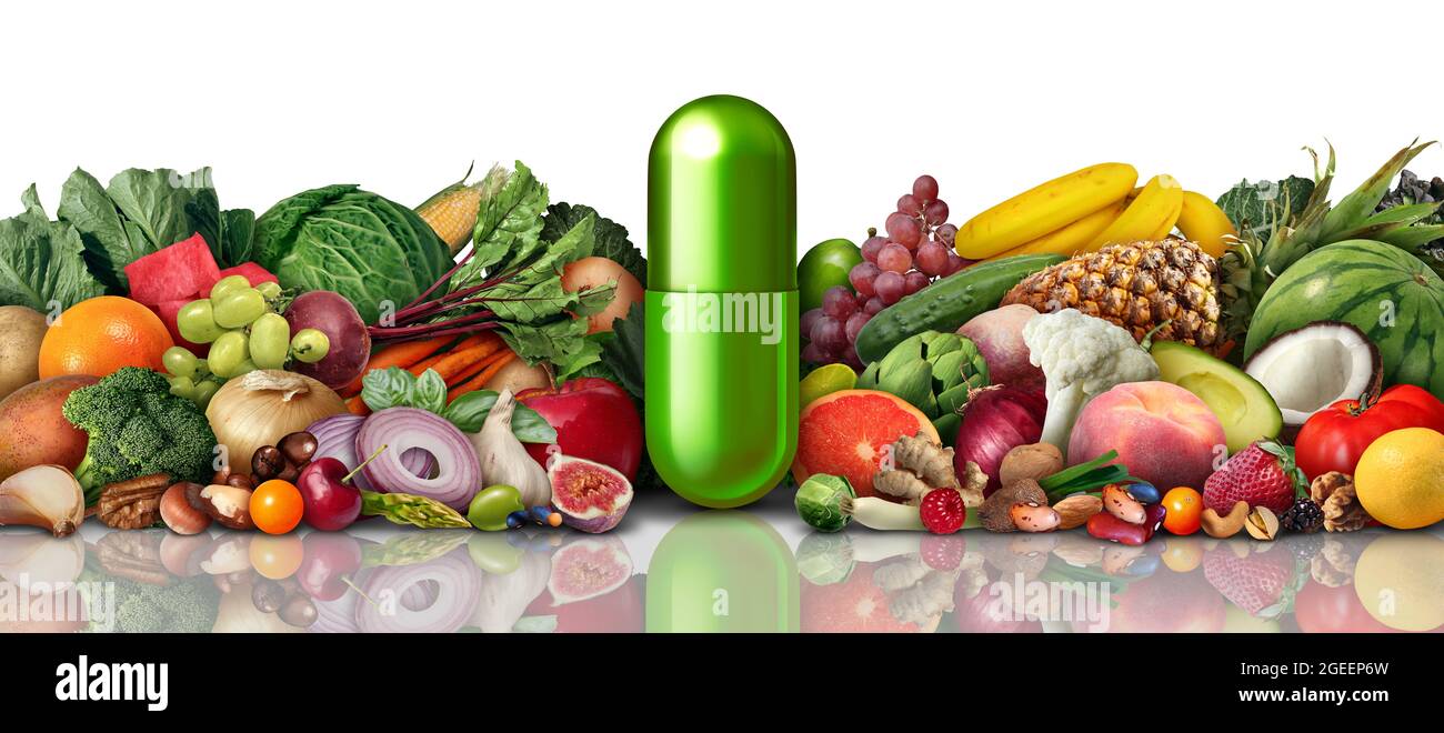 Natural Vitamin nutrition and supplements as a capsule with fruit ...