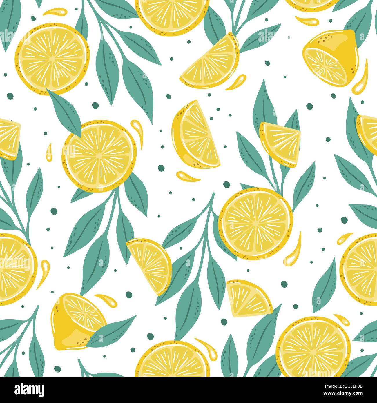 Seamless summer pattern with lemons and leaves Stock Vector Image & Art ...
