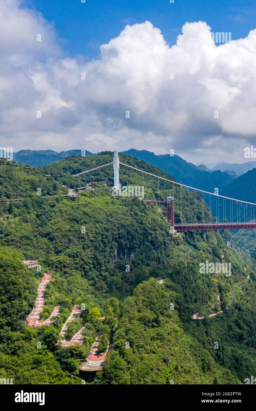 Aerial view of the Aizhai Bridge, a suspension bridge on the G65 Baotou ...