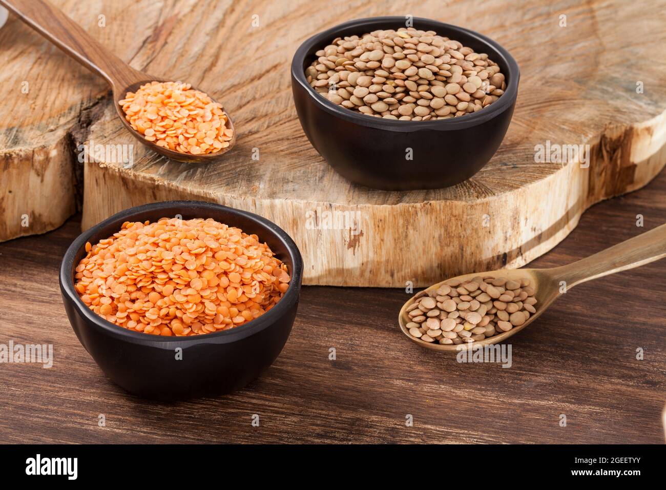 Very Healthy Food; Raw Lentils and Peeled Red Lentils Stock Photo - Alamy