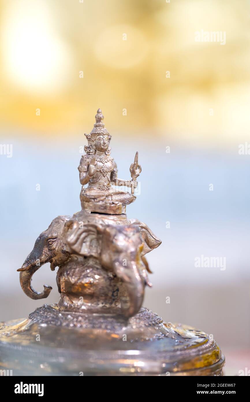 Deity of God Indra is riding Erawan (Airavata) three head elephant, the ...