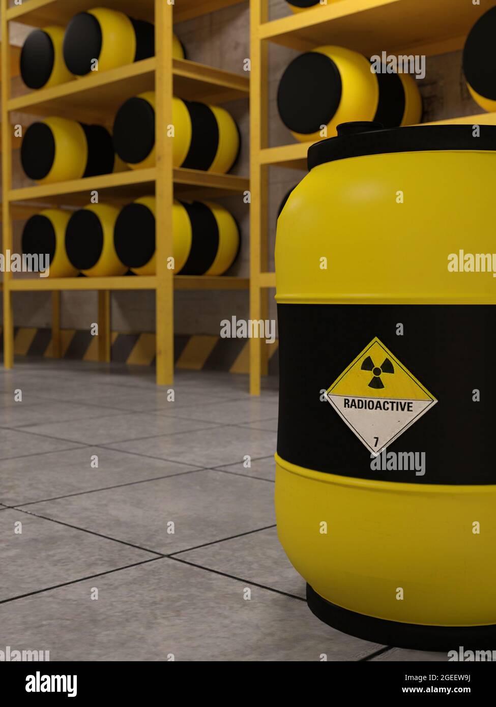 3d-illustration of a warehouse storing radioactive barrels Stock Photo ...