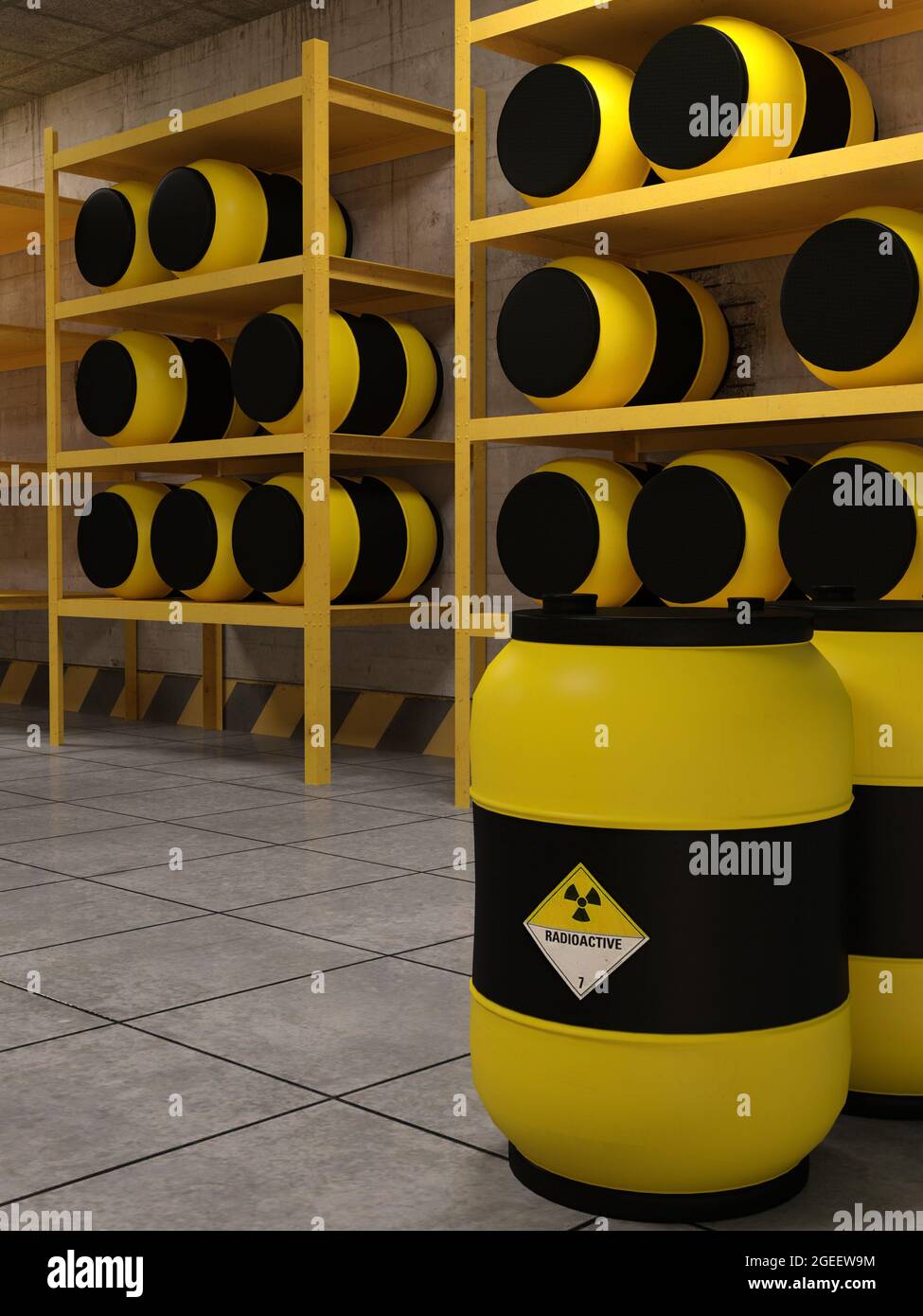 3d-illustration of a warehouse storing radioactive barrels Stock Photo ...