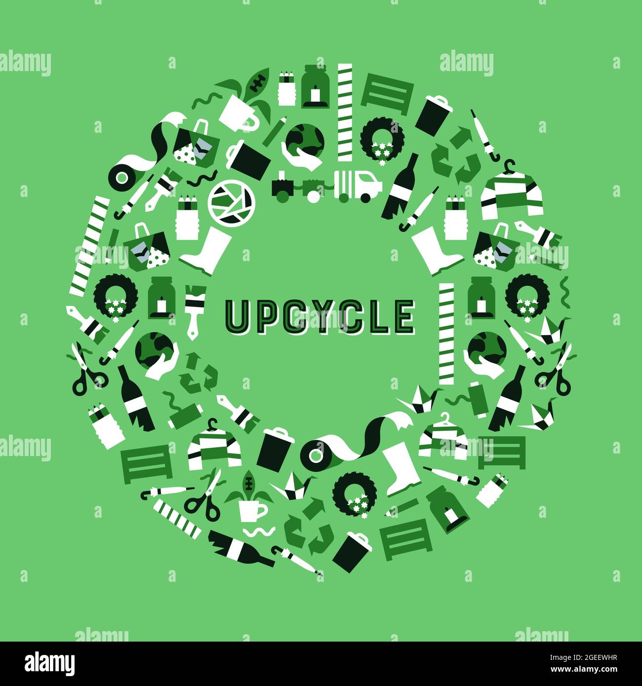 Upcycling illustration of geometric flat cartoon icon decoration. DIY ...