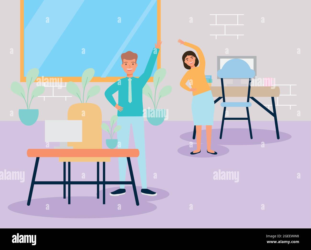 workers couple practicing active break in workplace Stock Vector Image ...