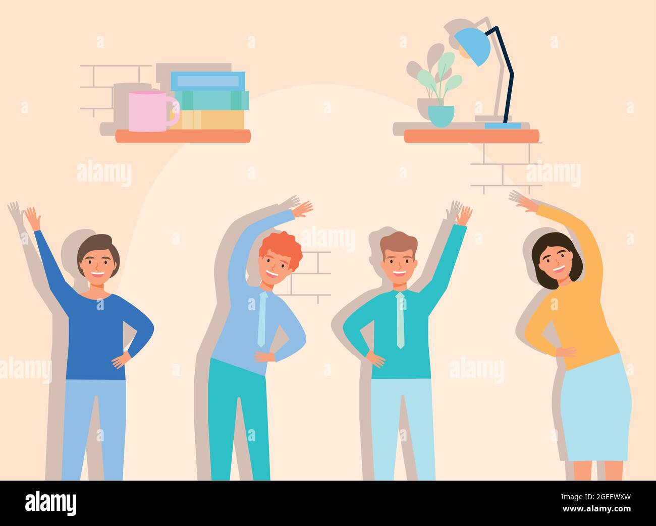 team workers practicing active breaks in workplace Stock Vector Image ...