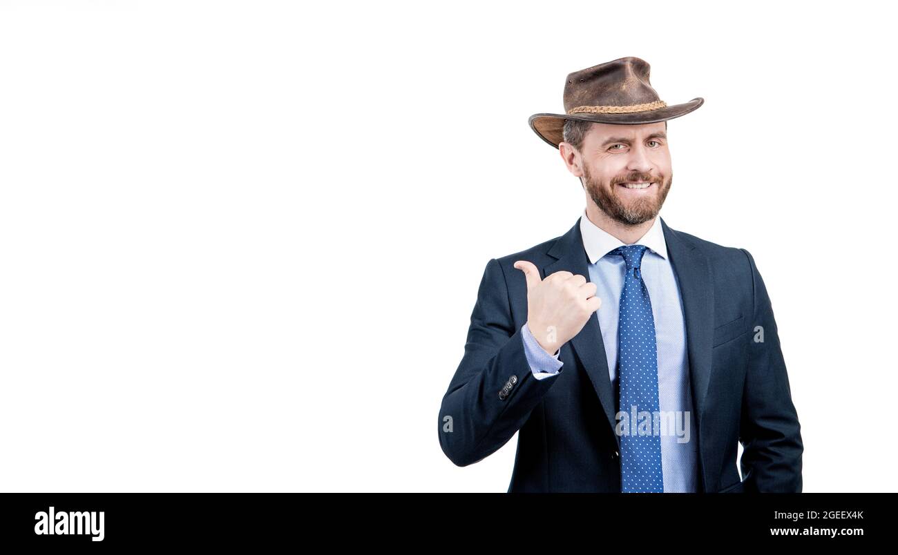 Look at this. Advertising man point finger aside. Advertising expert in ...