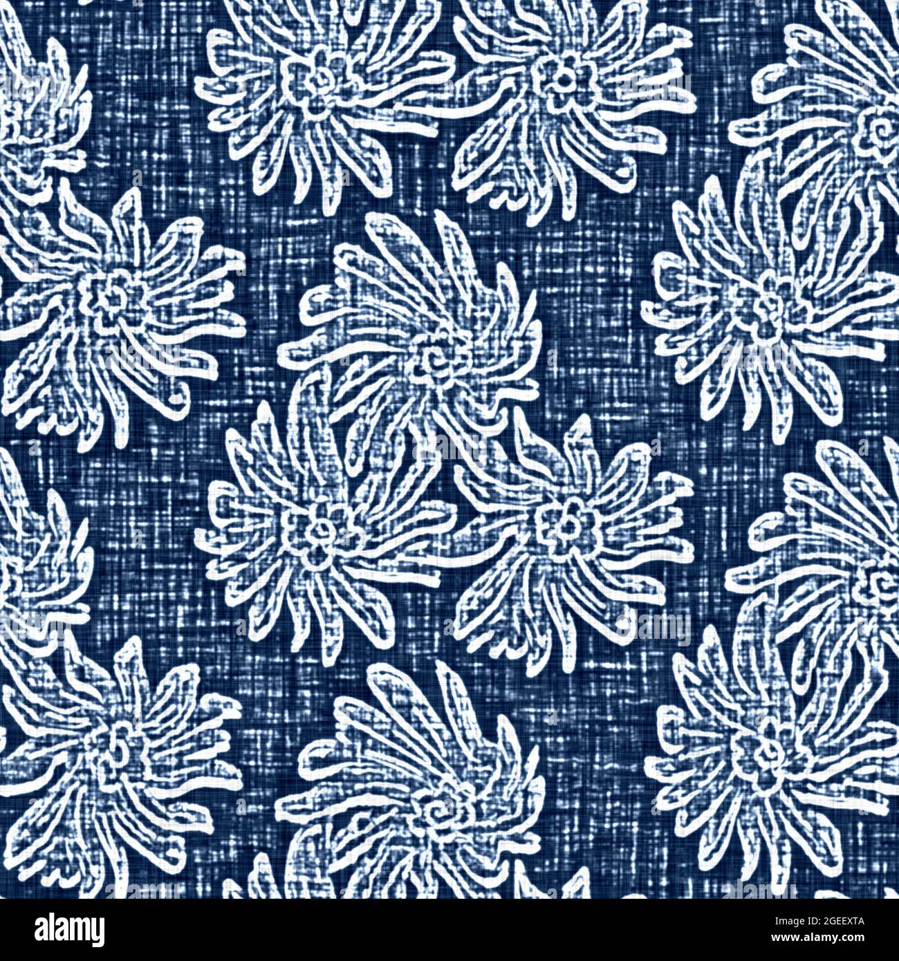 Acid wash blue jean effect texture with decorative linen floral motif ...