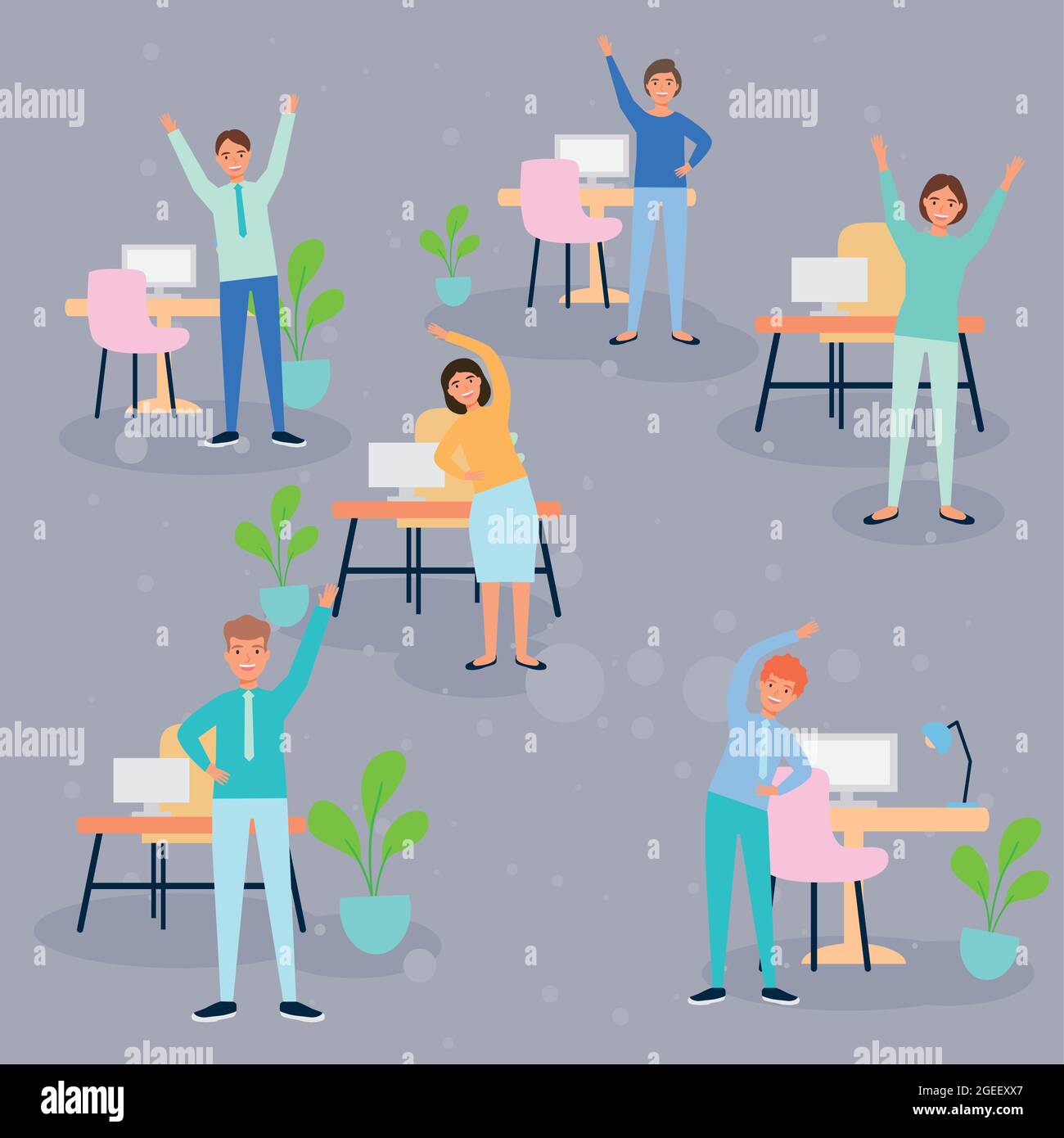 team workers practicing active breaks in workplace Stock Vector Image ...