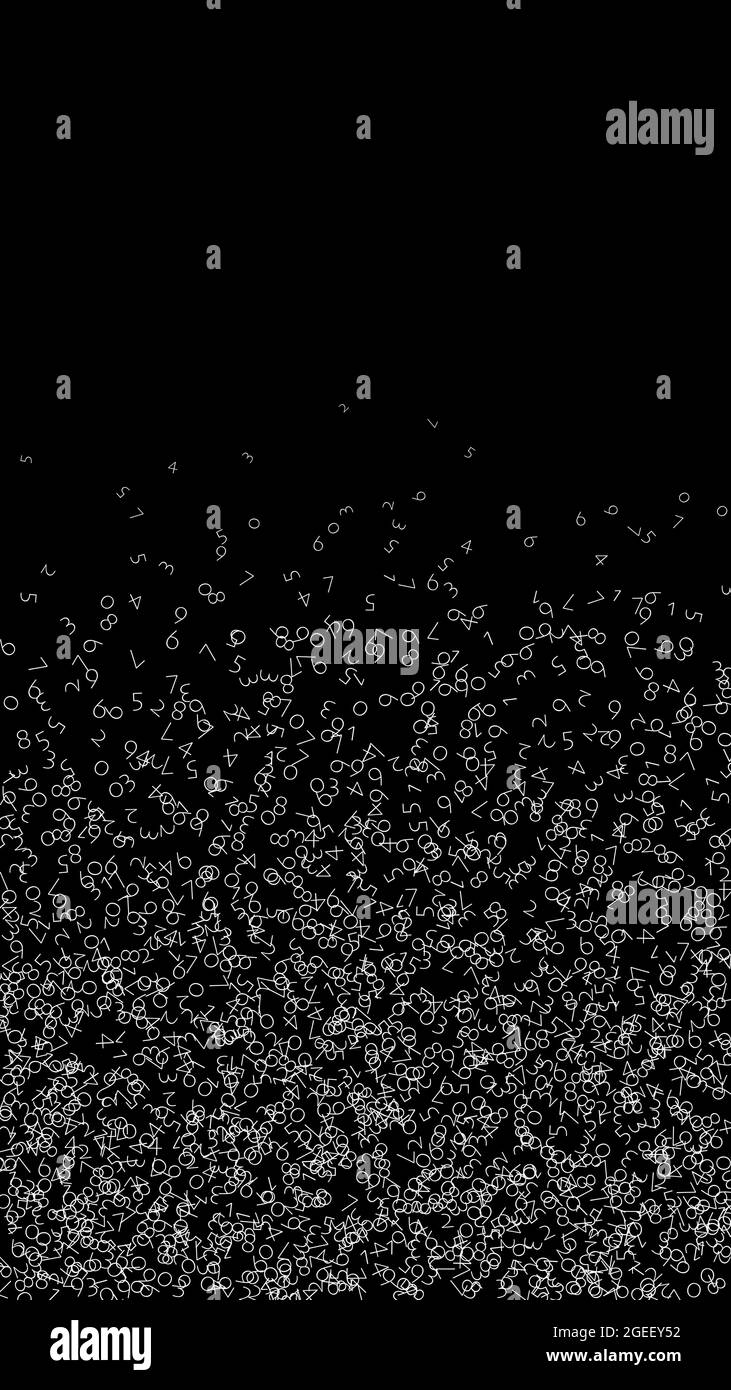 Falling numbers, big data concept. Binary white chaotic flying digits ...