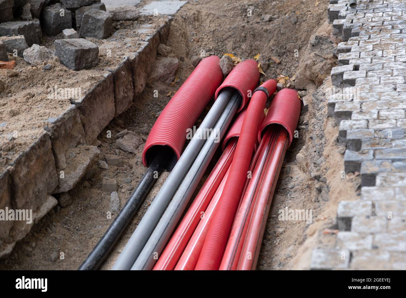 A large number of electric and high-speed Internet Network cables in ...