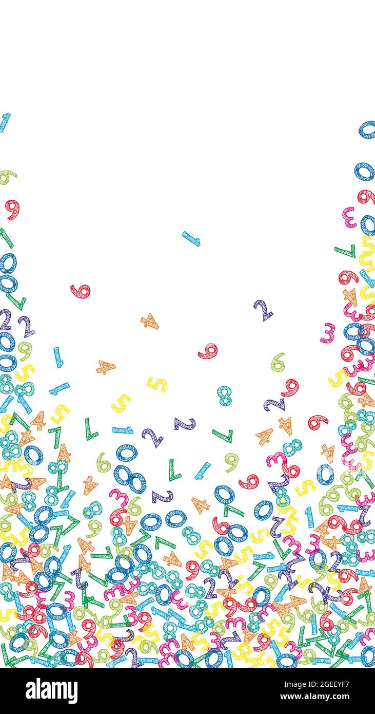 Falling colorful sketch numbers. Math study concept with flying digits ...
