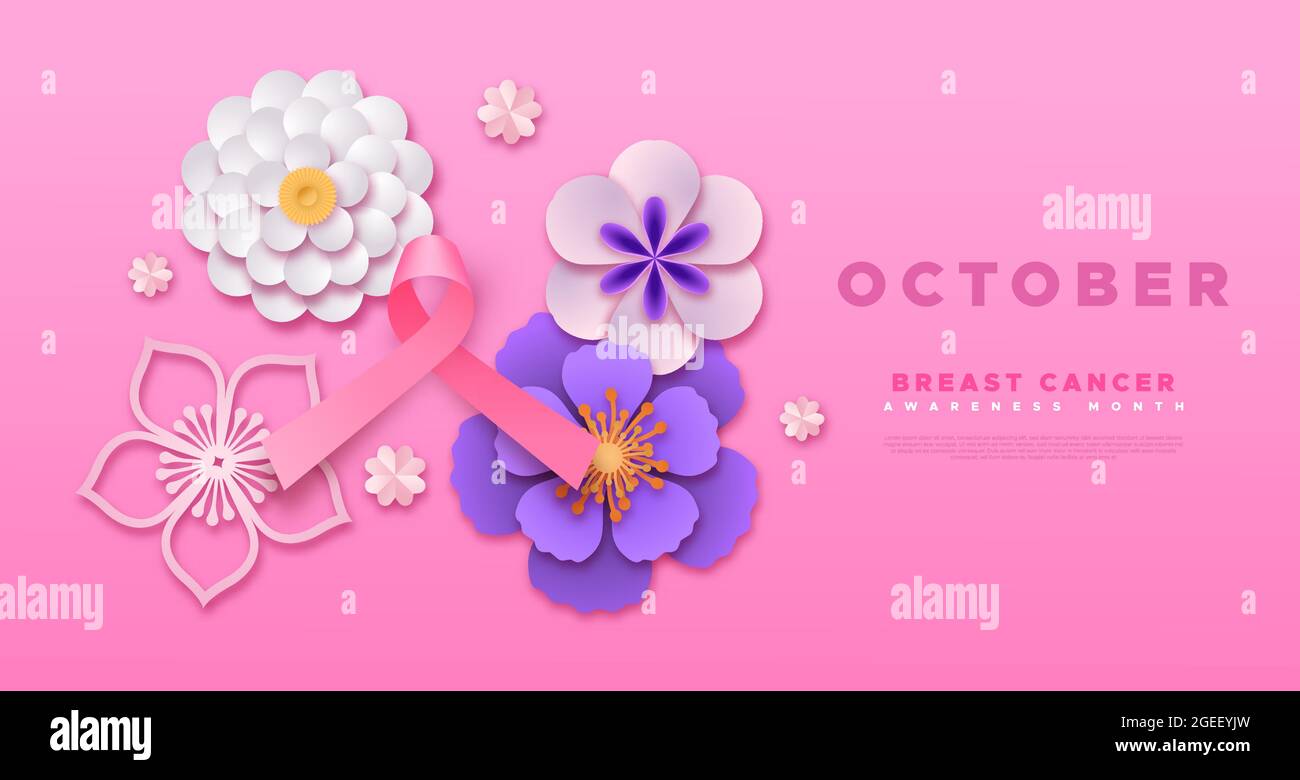 Breast Cancer Awareness Month web template illustration of 3D paper cut ...