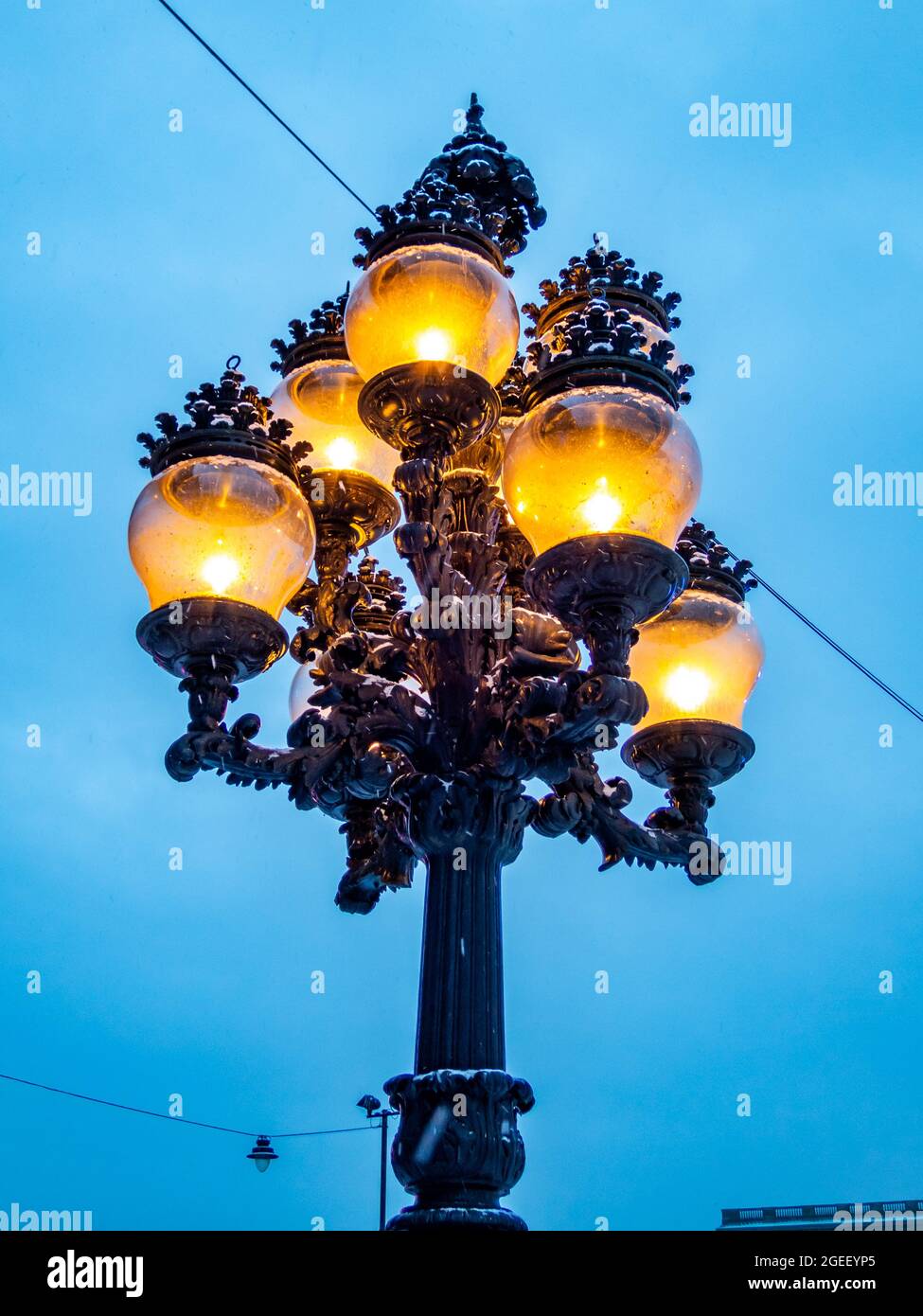 Vertical shot of creative street lamps in the evening in Stockholm ...