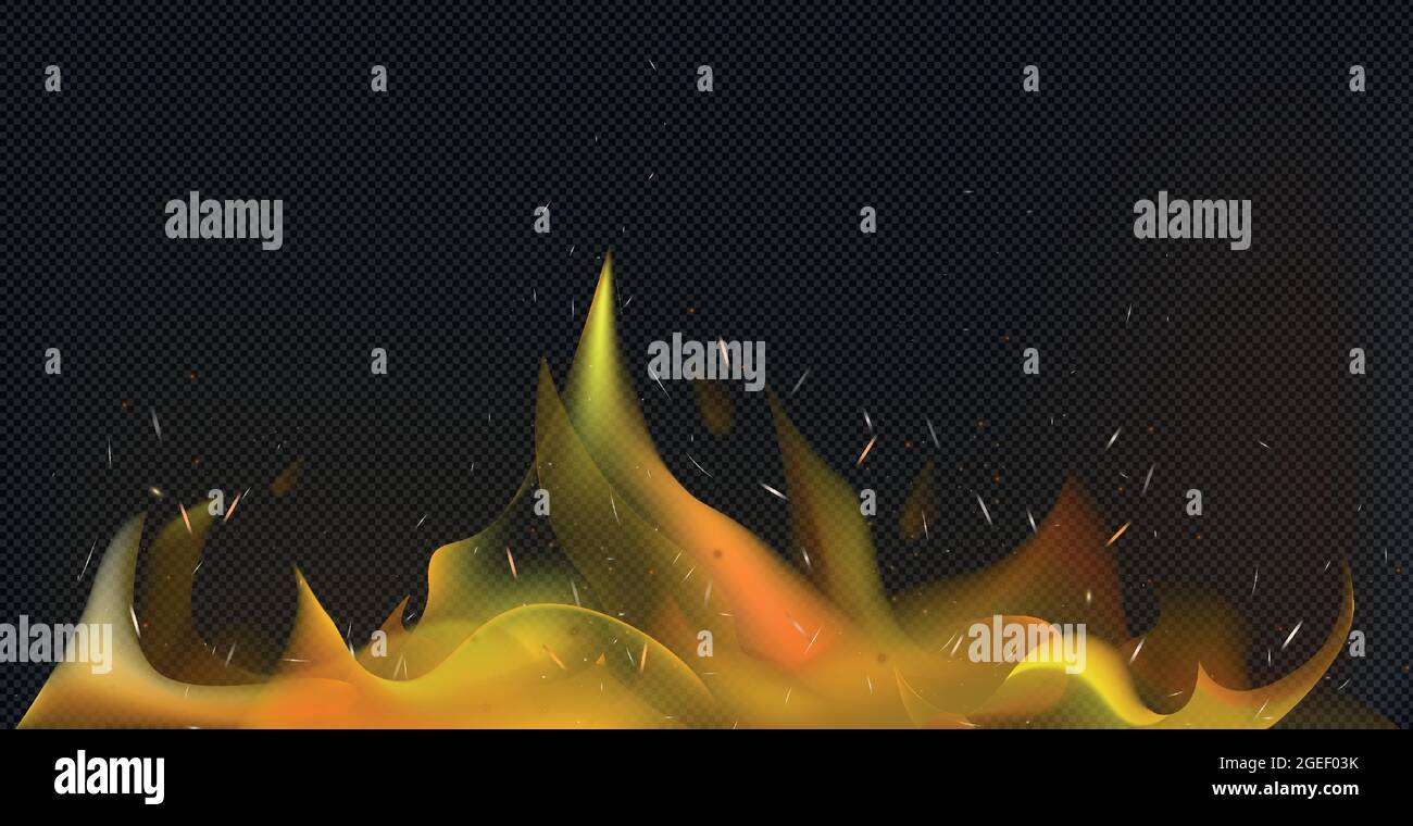 Realistic fire on a dark background - Vector illustration Stock Vector ...