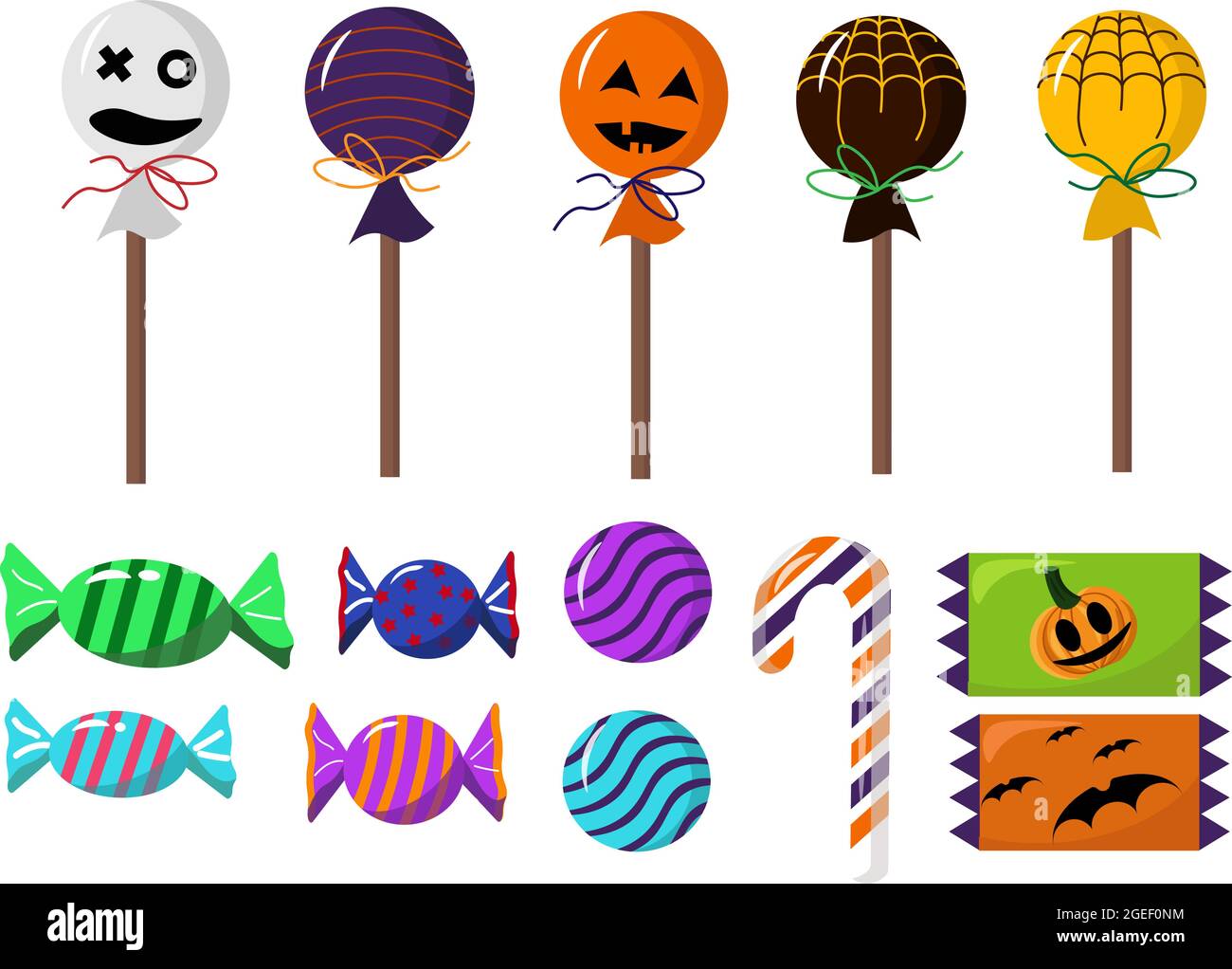 Halloween candy set. Lollipops, candy, sweet cane - attributes for the ...