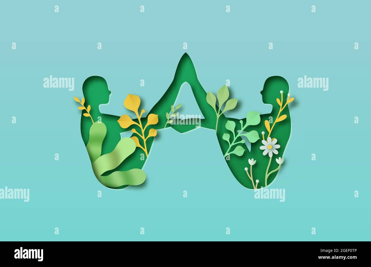 Papercut couple team silhouette doing yoga pose together with 3d paper ...