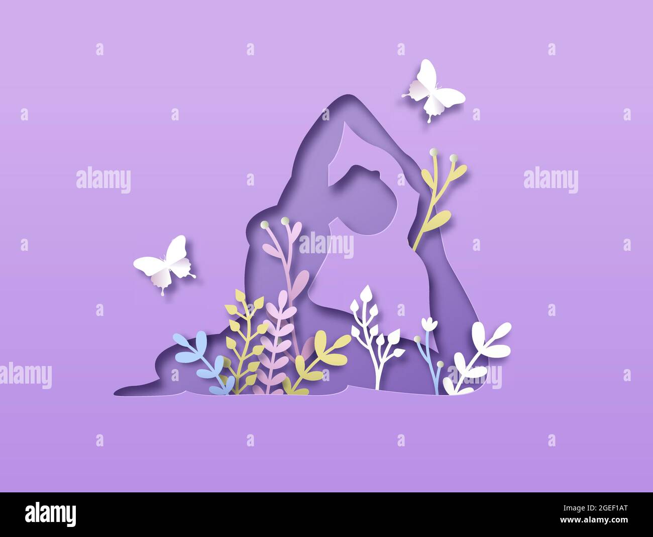 Papercut man body silhouette doing king pigeon yoga pose with 3d paper ...