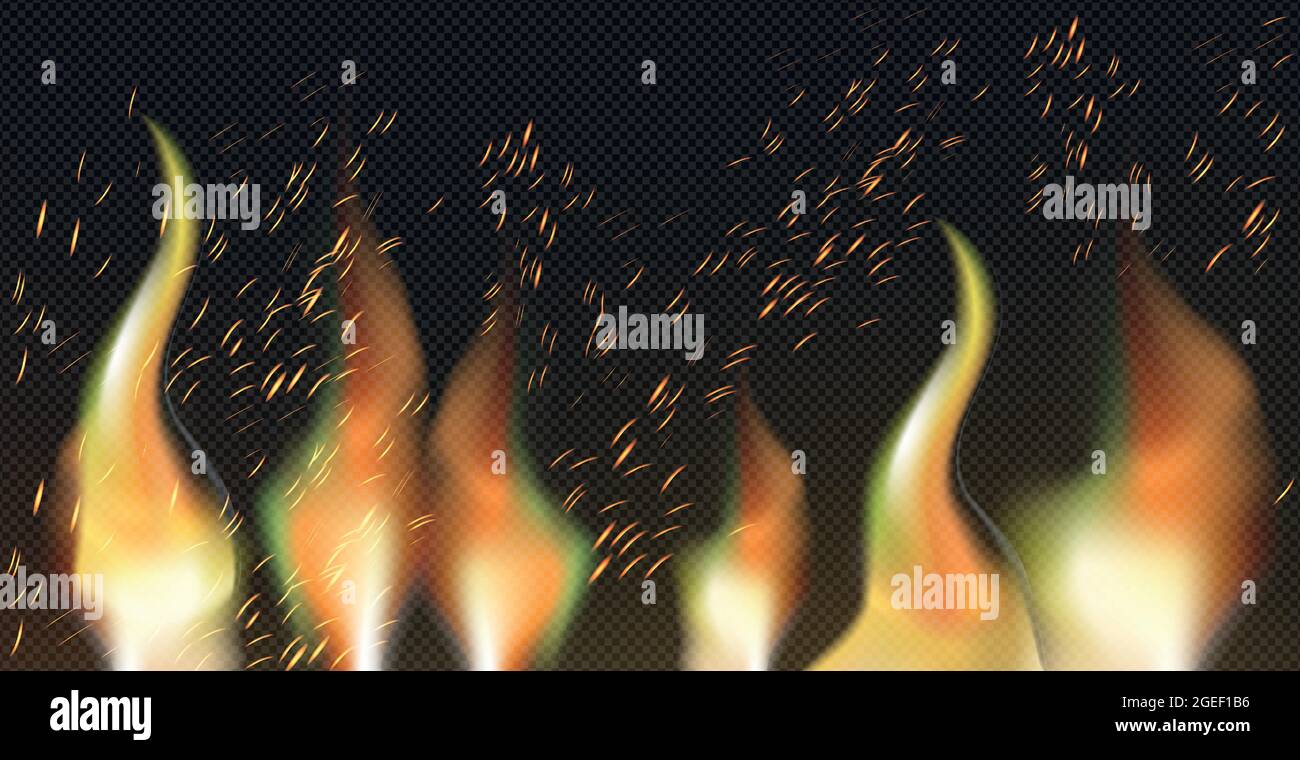 Realistic fire on a dark background - Vector illustration Stock Vector ...